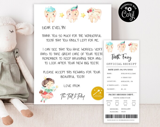 Editable Tooth Fairy Letter, Tooth Fairy Note, Tooth Fairy Receipt ...
