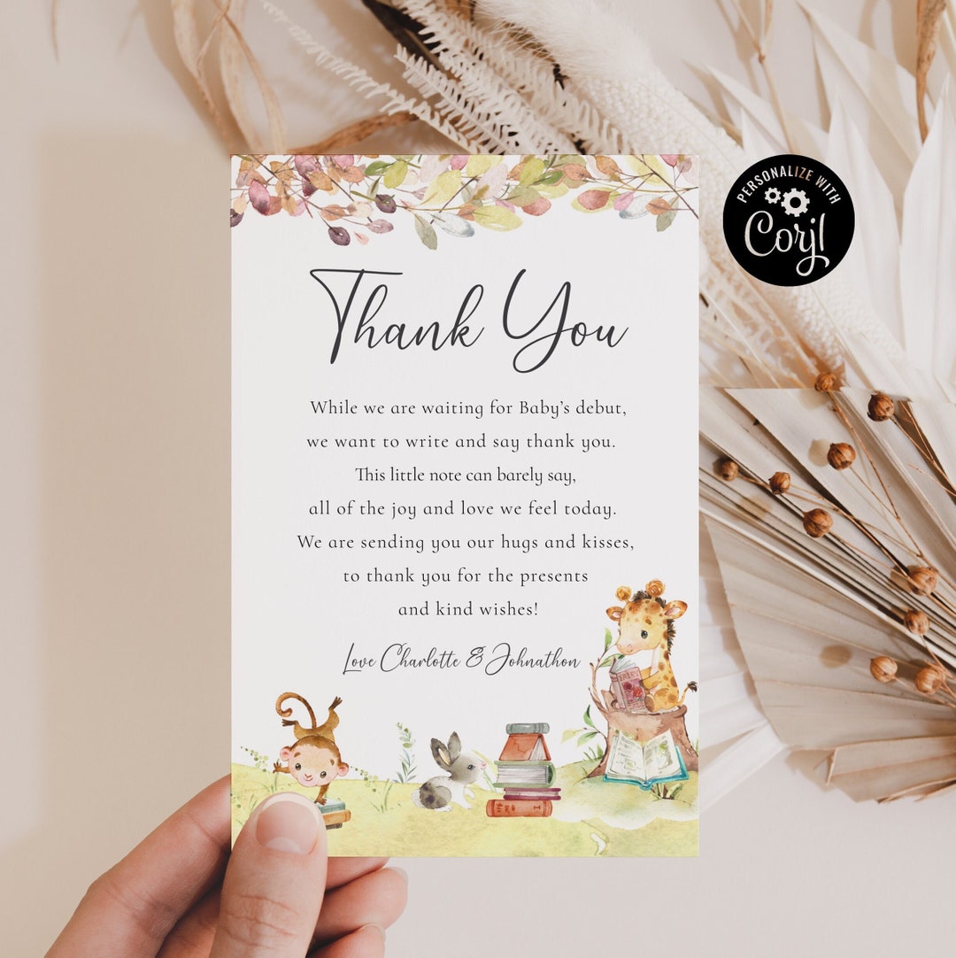 Editable Storybook Thank You Card, Book Themed Thank You Note, Giraffe ...