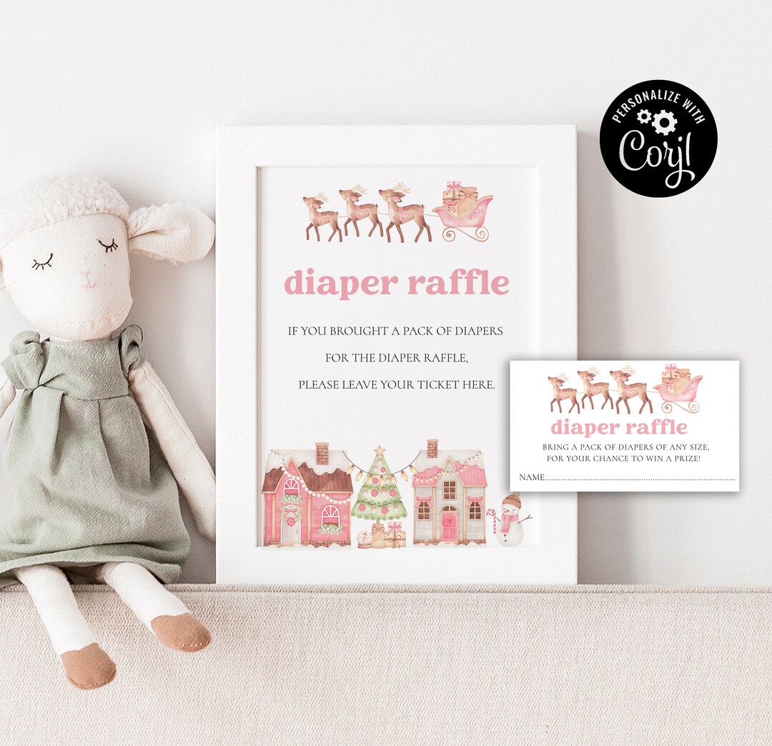 Editable Christmas Diaper Raffle Set, Winter Diaper Raffle Sign, Merry ...