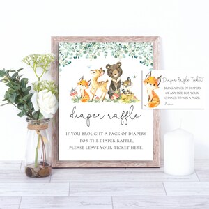 EDITABLE Woodland Diaper Raffle Sign, Diaper Raffle Ticket, Nappy ...