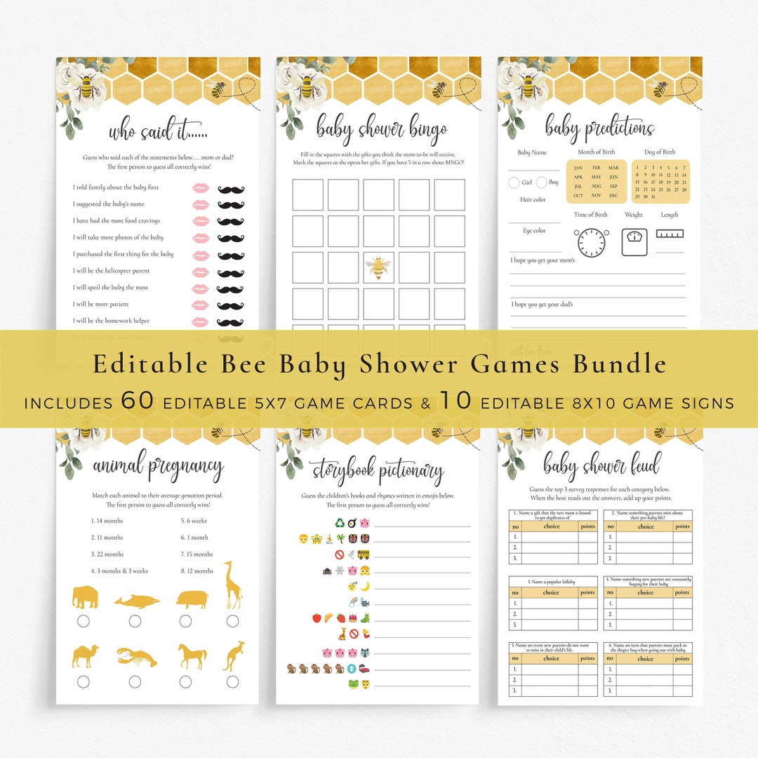 Editable Bee Shower Games Baby Family Feud Baby Jeopardy - Etsy