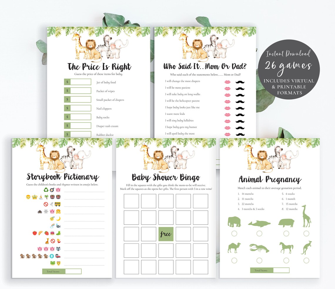 Safari Baby Shower Games Jungle Animal Games Pack Zoo Baby - Etsy Australia