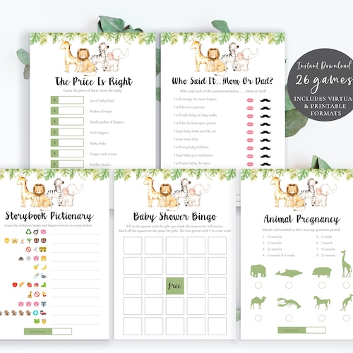 Safari Baby Shower Games Bundle Jungle Baby Shower Game - Etsy
