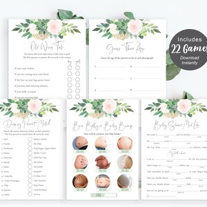 Greenery Baby Shower Games Pack, Succulent Shower Games Bundle, Girls ...