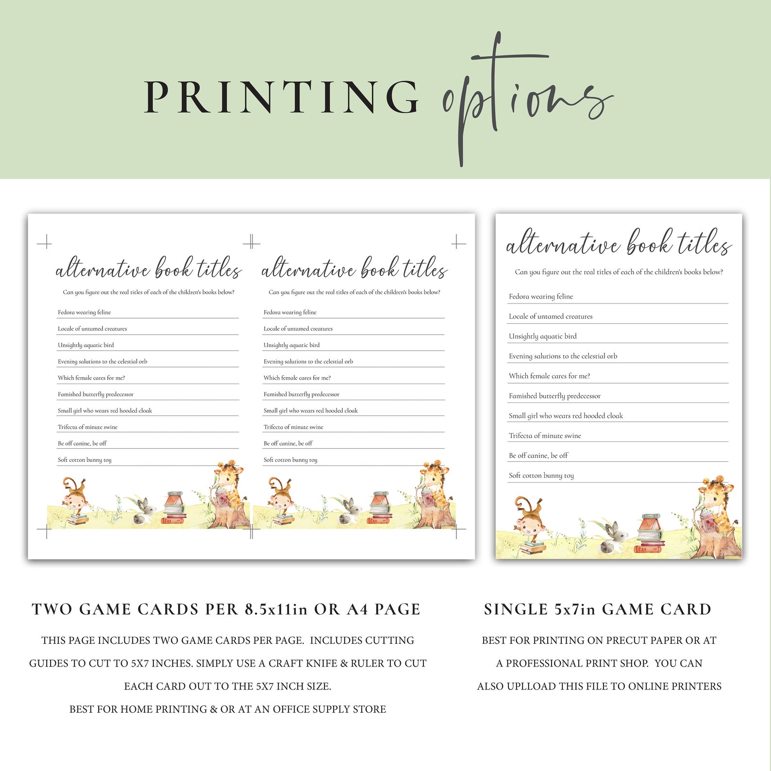 Alternative Book Title Game, Baby Shower Book Quiz, Children's Book ...
