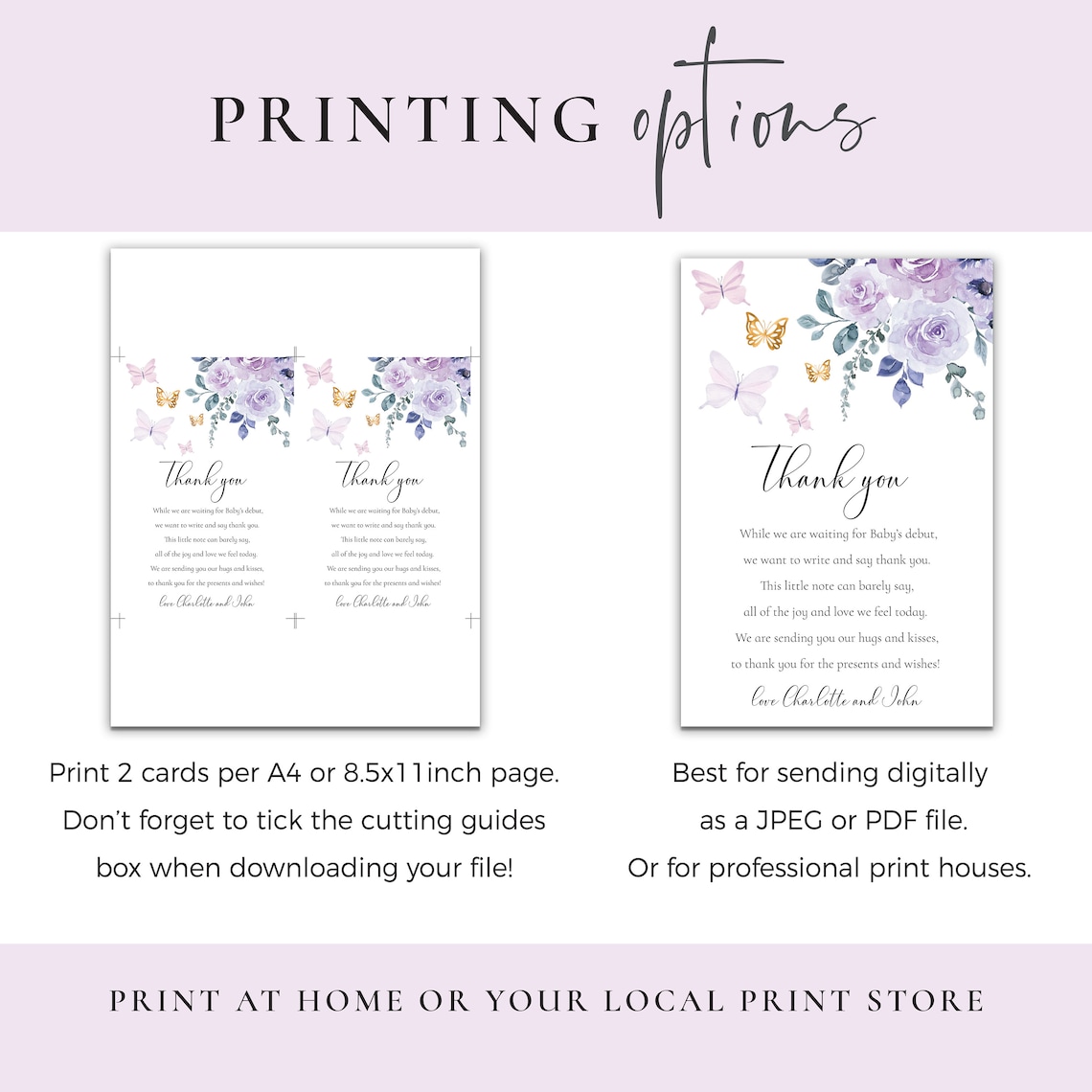 Editable Purple Butterfly Thank You Card Butterfly Thank You - Etsy