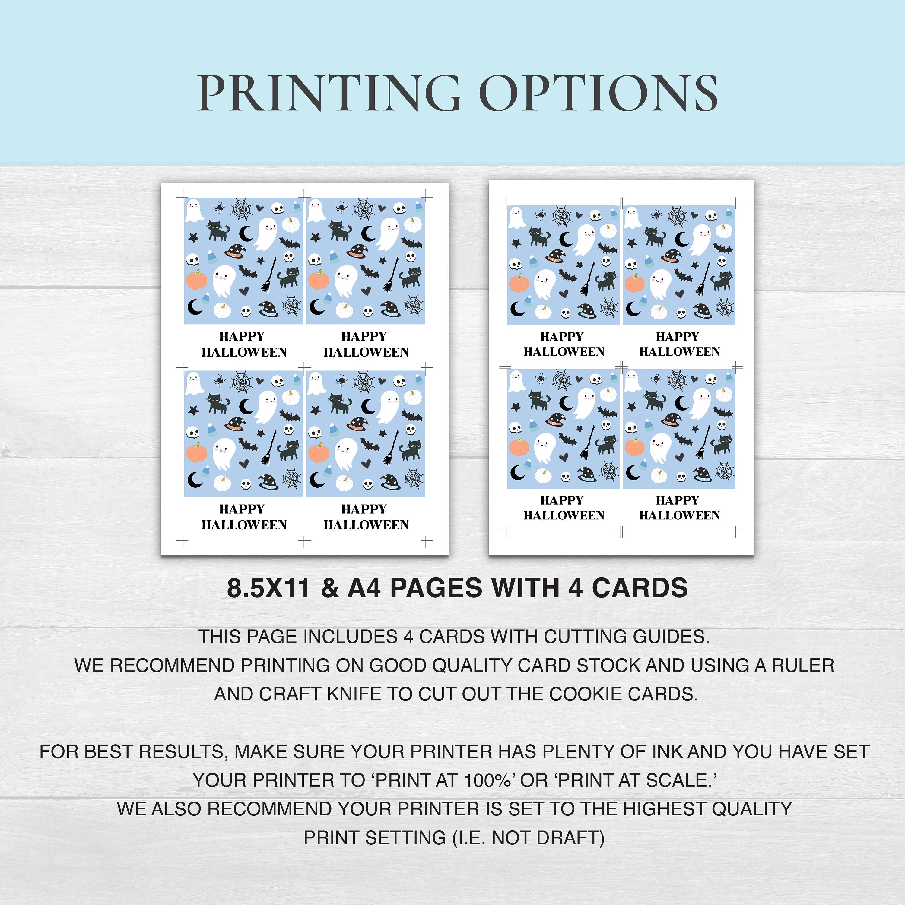 Halloween Mini Cookie Card, Trick or Treat Cookie Card, Blue Printable ...