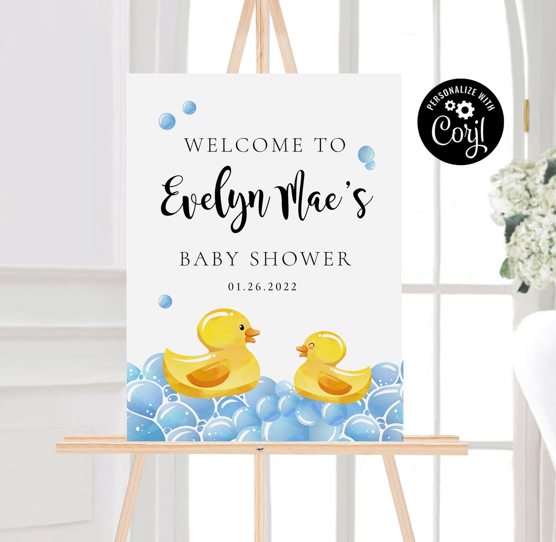 Editable Rubber Duckie Welcome Sign, Rubber Ducky Baby Shower Sign ...