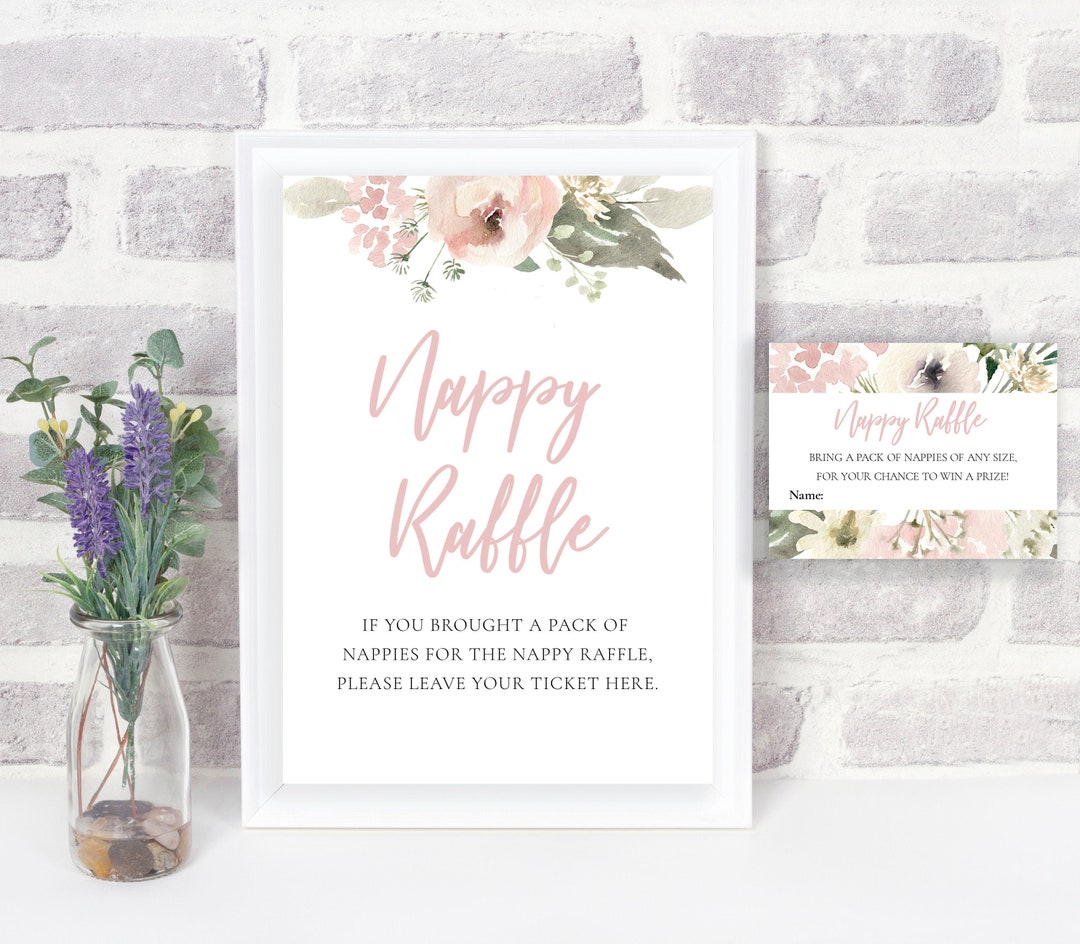 Dusty Pink Nappy Raffle Ticket, Nappy Raffle Sign, Floral Nappy Raffle ...