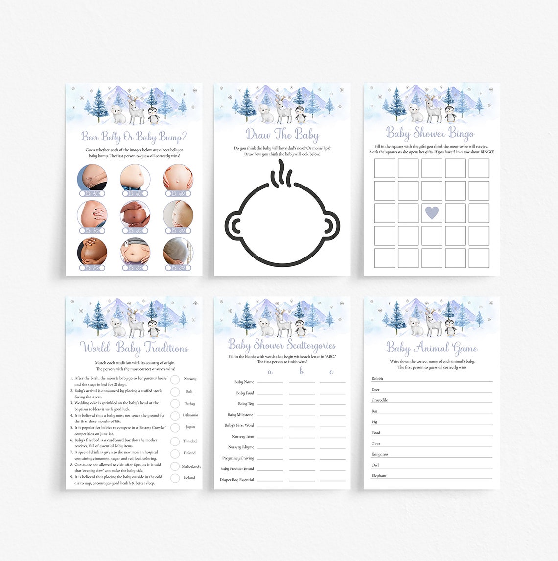 Editable Winter Wonderland Games Bundle Baby Shower Games | Etsy