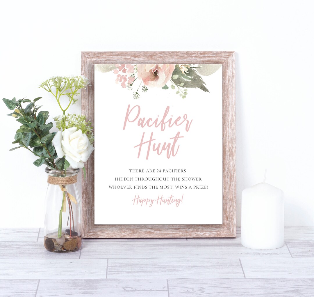 Dusty Pink Pacifier Hunt, Baby Shower Sign, Pacifier Game Sign, Girl's ...