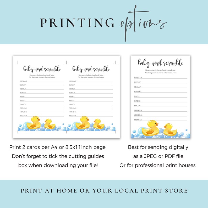 Baby Word Scramble Game Baby Shower Word Match Rubber Duck - Etsy