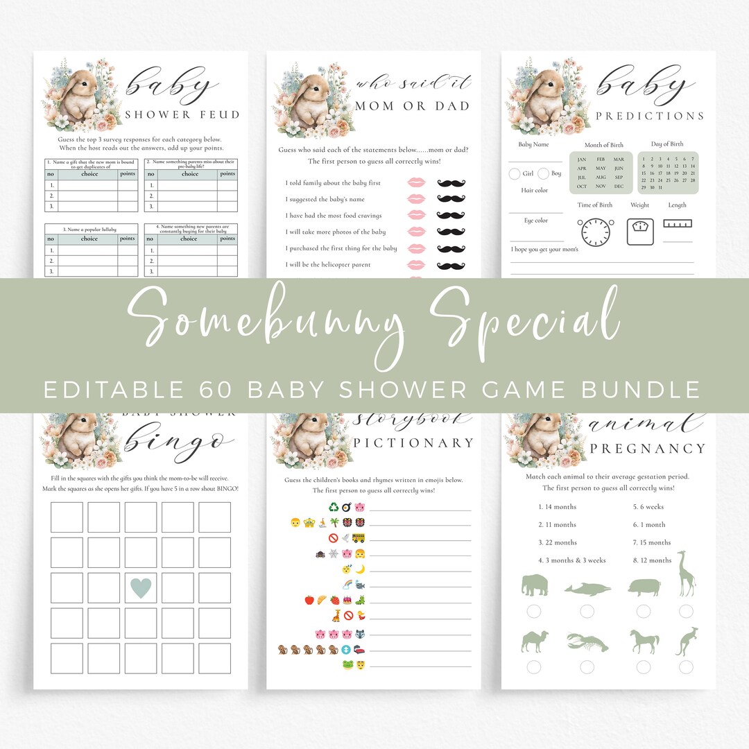 Editable Somebunny Special Baby Shower Games, Woodland Baby Shower ...