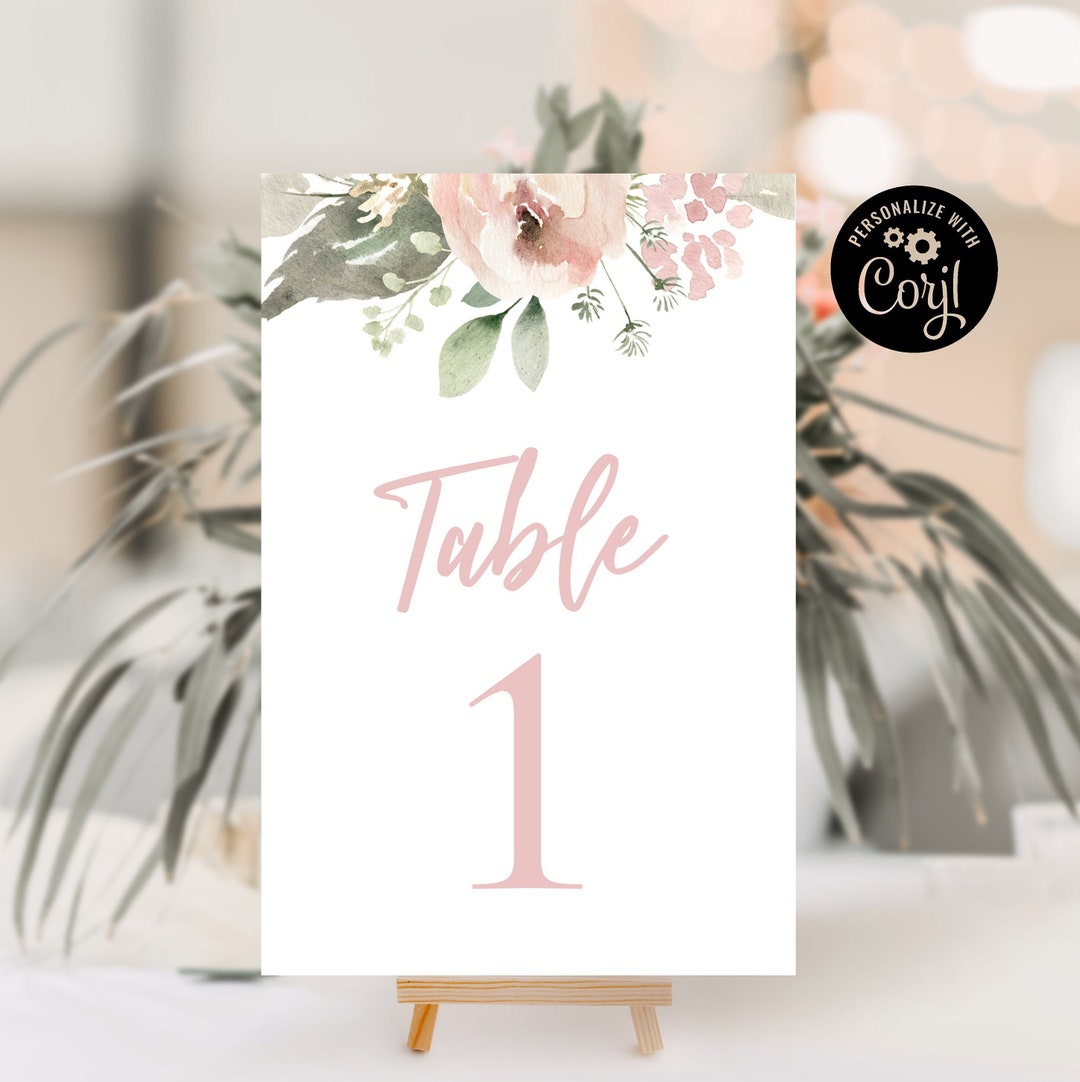 Editable Dusty Pink Table Numbers, Dusty Pink Place Markers, Blush Pink ...