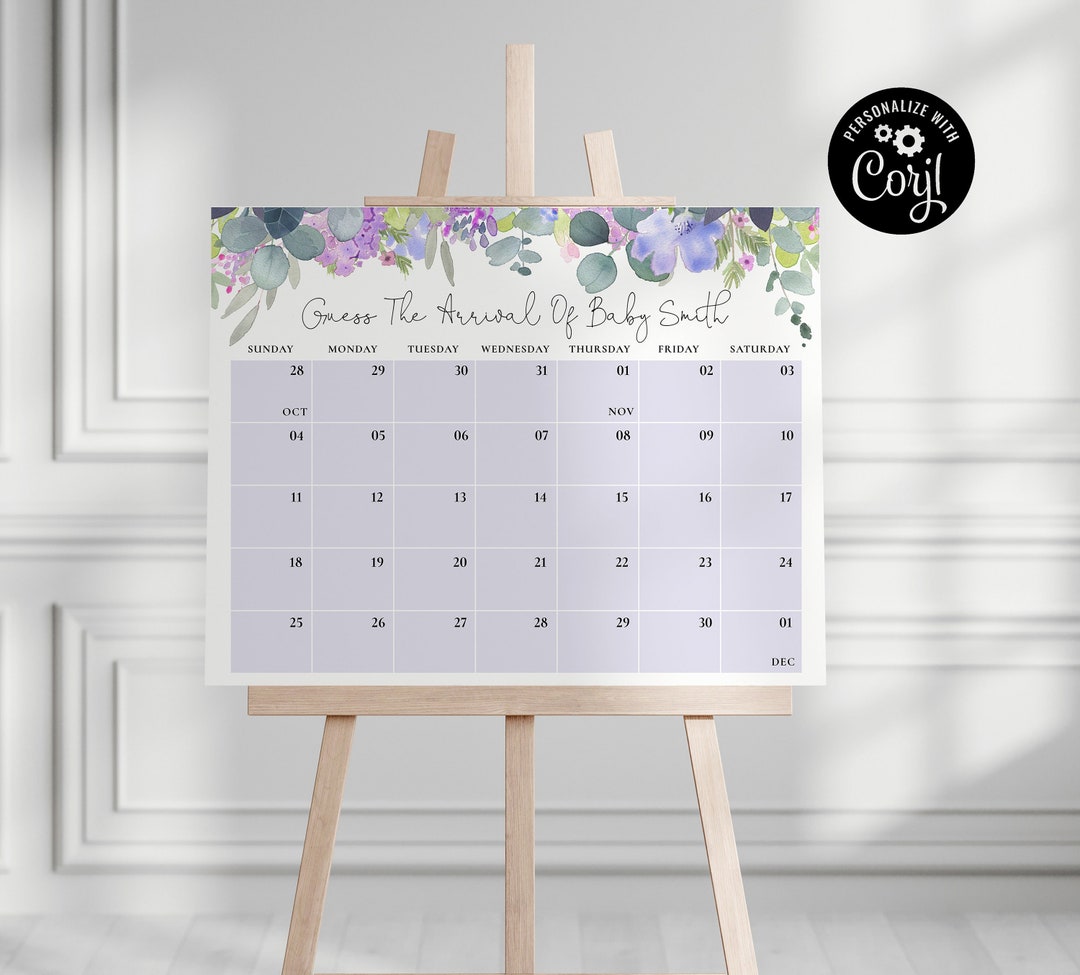 Editable Guess the Due Date Sign, Lilac and Blush Guess the Date ...