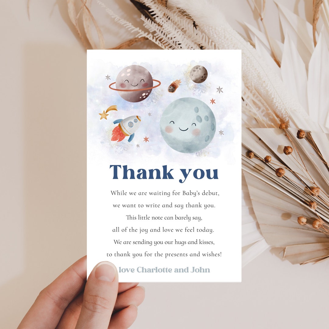 Editable Space Thank You Card, Baby Shower Thank You Note, Virtual Baby ...