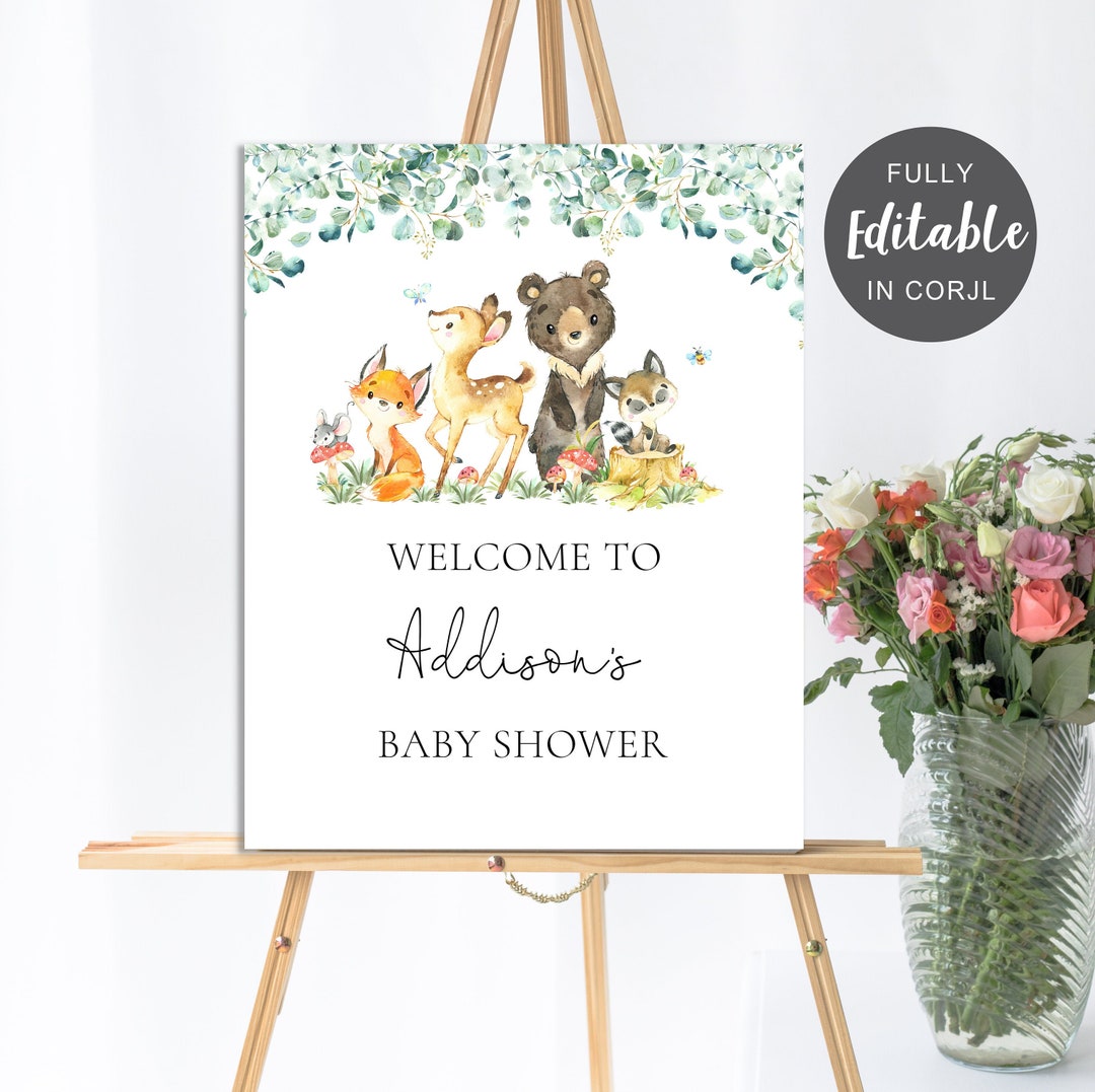 Editable Woodland Welcome Sign, Forest Animals Entry Sign, Girl Baby ...