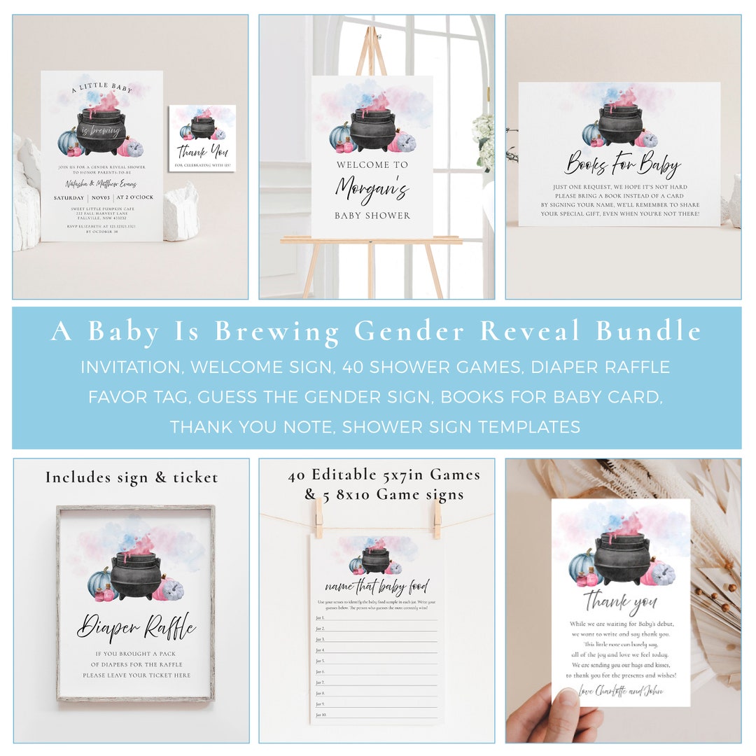 Editable A Baby is Brewing Shower Bundle, Gender Reveal Halloween Baby ...