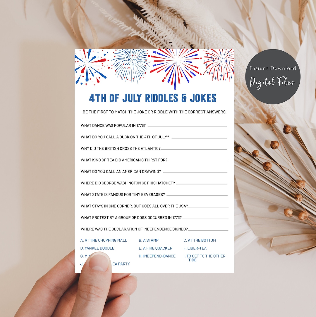 4th of July Jokes and Riddles Game, Independence Day Jokes Game ...