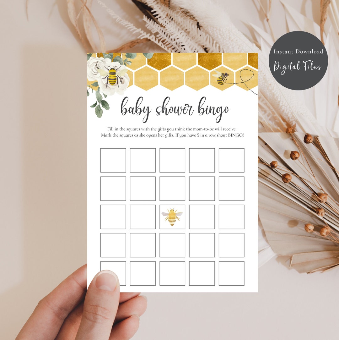 Baby Shower Bingo, Bee Bingo Card, Bee Baby Shower Game, Mom-to-bee ...
