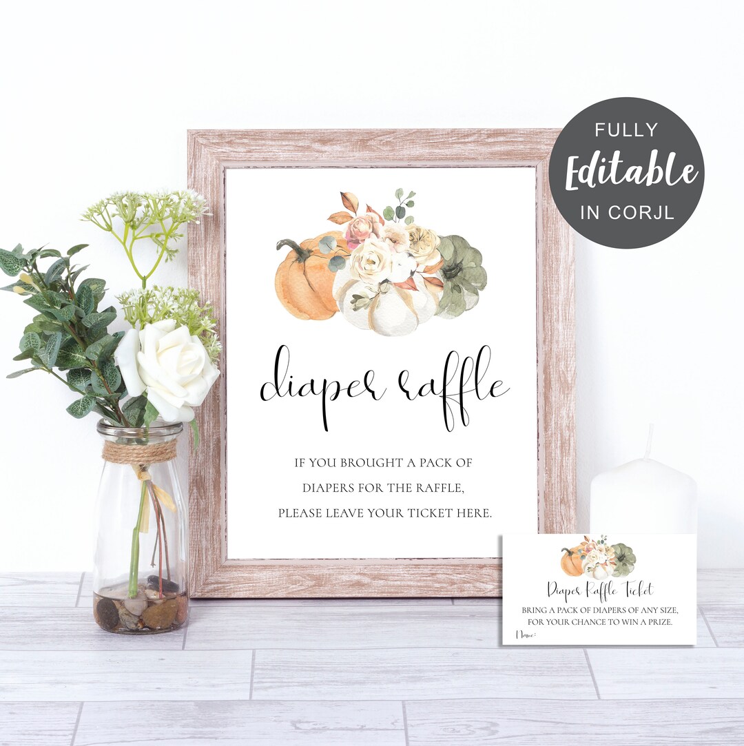 EDITABLE Little Pumpkin Diaper Raffle Sign, Fall Diaper Raffle Ticket ...