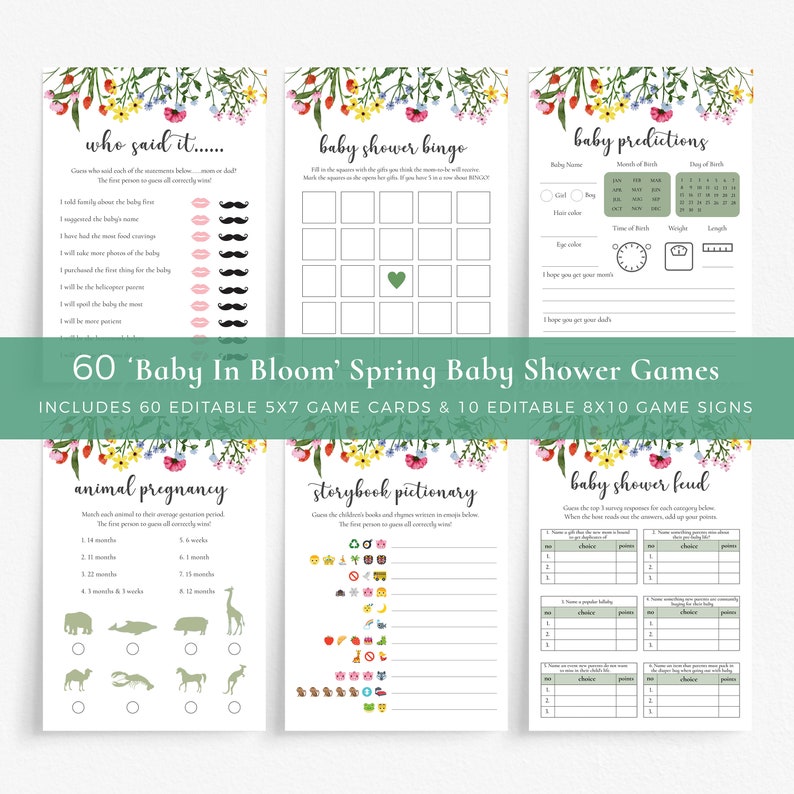Editable in Bloom Baby Shower Games Wild Flower Shower Games - Etsy