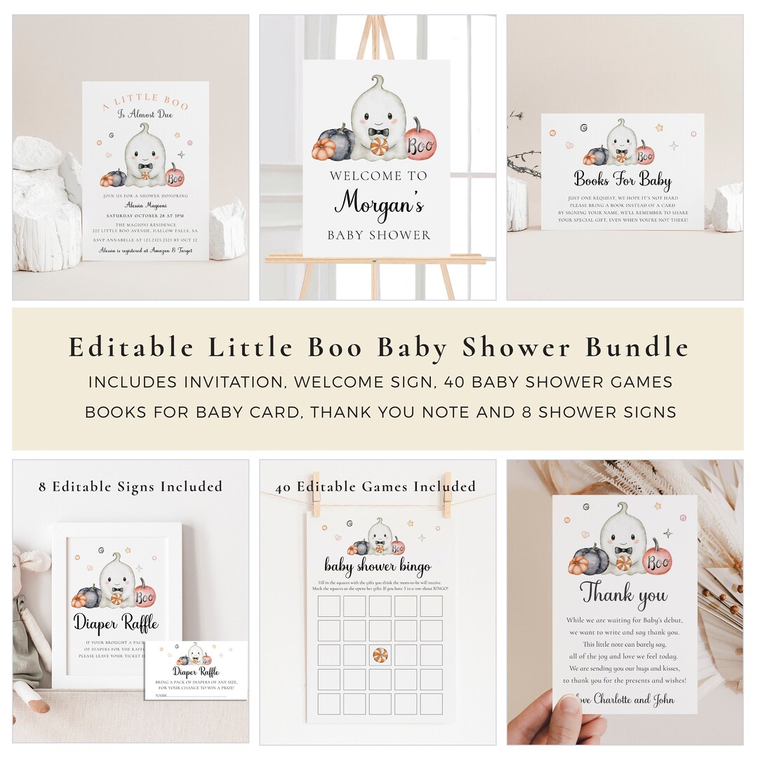 Editable Little Boy Boo Baby Shower Bundle, Halloween Baby Shower Pack ...