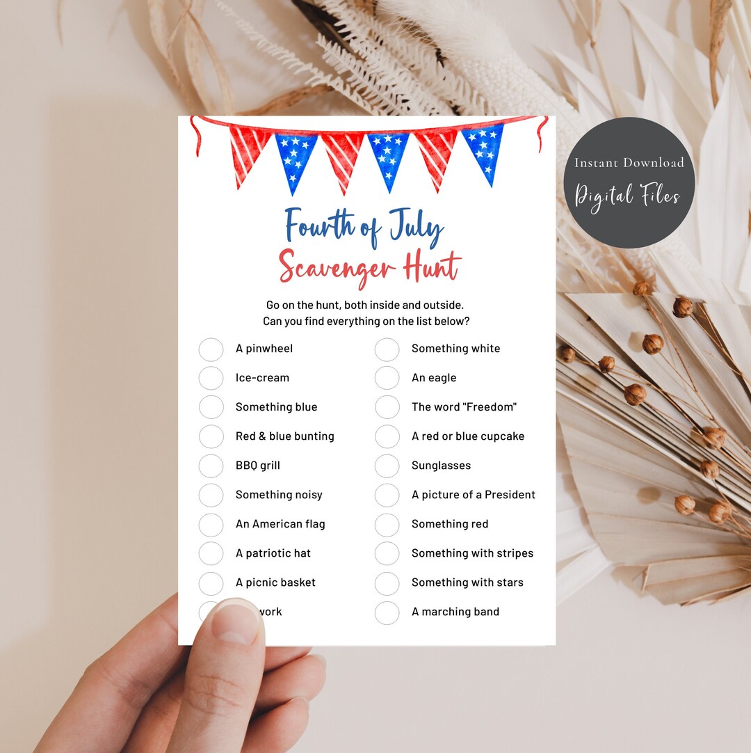 Fourth July Scavenger Hunt, 4th July Patriotic Games, Kids Scavenger ...