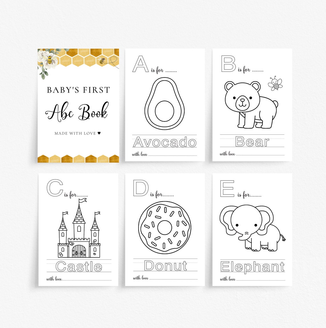 ABC Book Baby Shower Alphabet Book Baby Shower ABC Coloring - Etsy