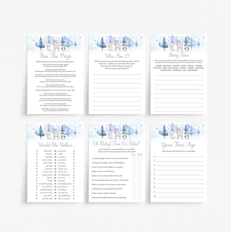 Editable Winter Wonderland Games Bundle, Baby Shower Games Pack ...