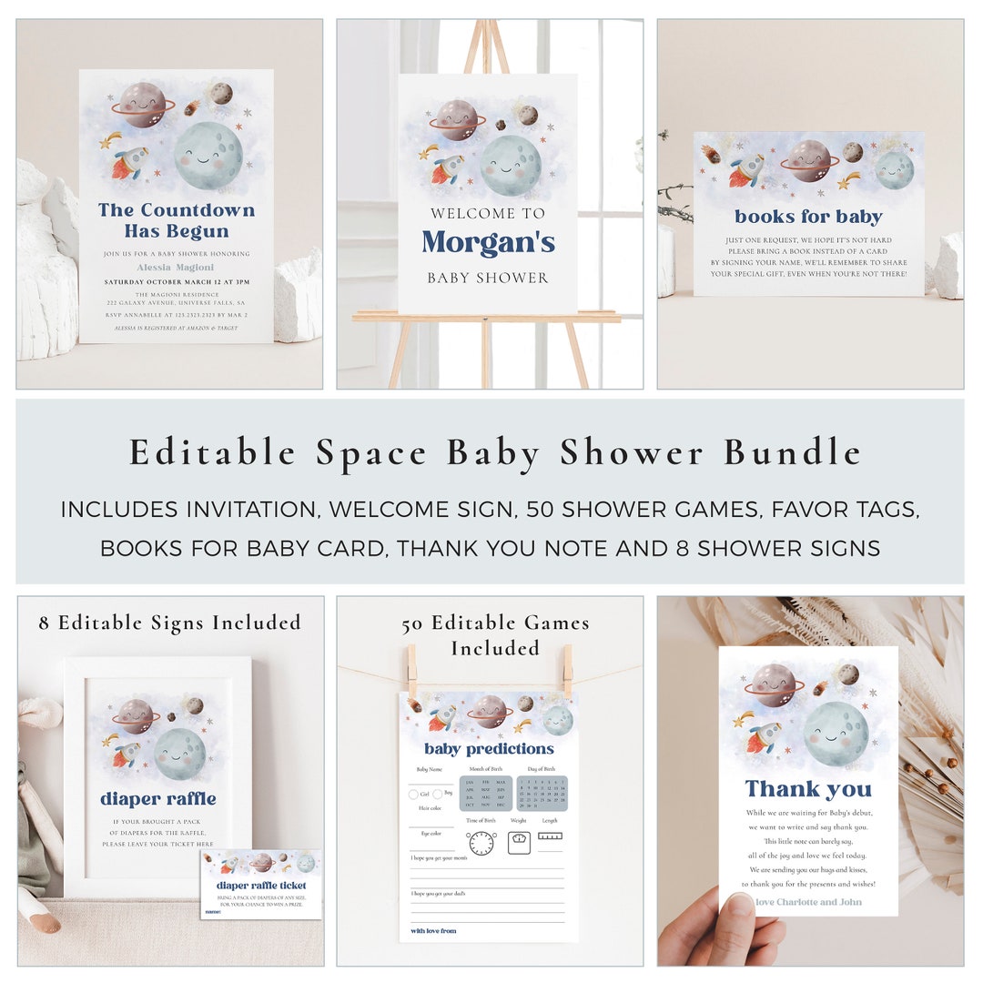 Editable Space Baby Shower Bundle, Space Baby Shower Pack, Outer Space ...