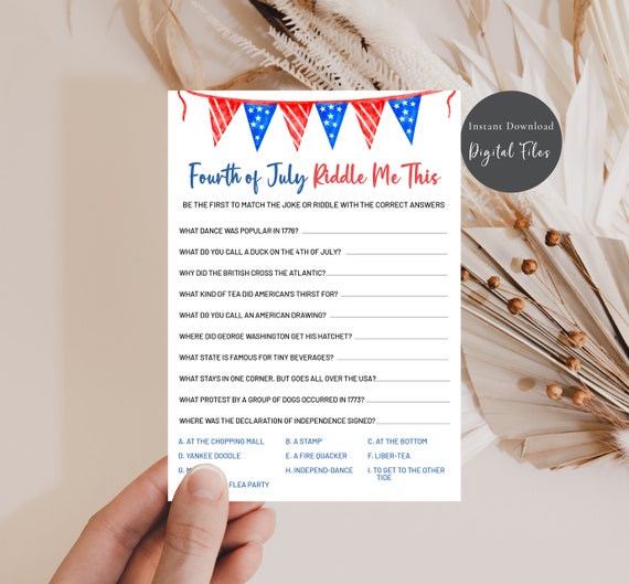 Fourth of July Riddles Game Independence Day Jokes Game | Etsy