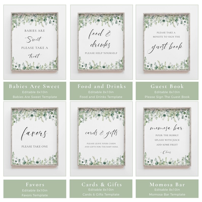 Editable Eucalyptus Shower Bundle Greenery Baby Shower - Etsy
