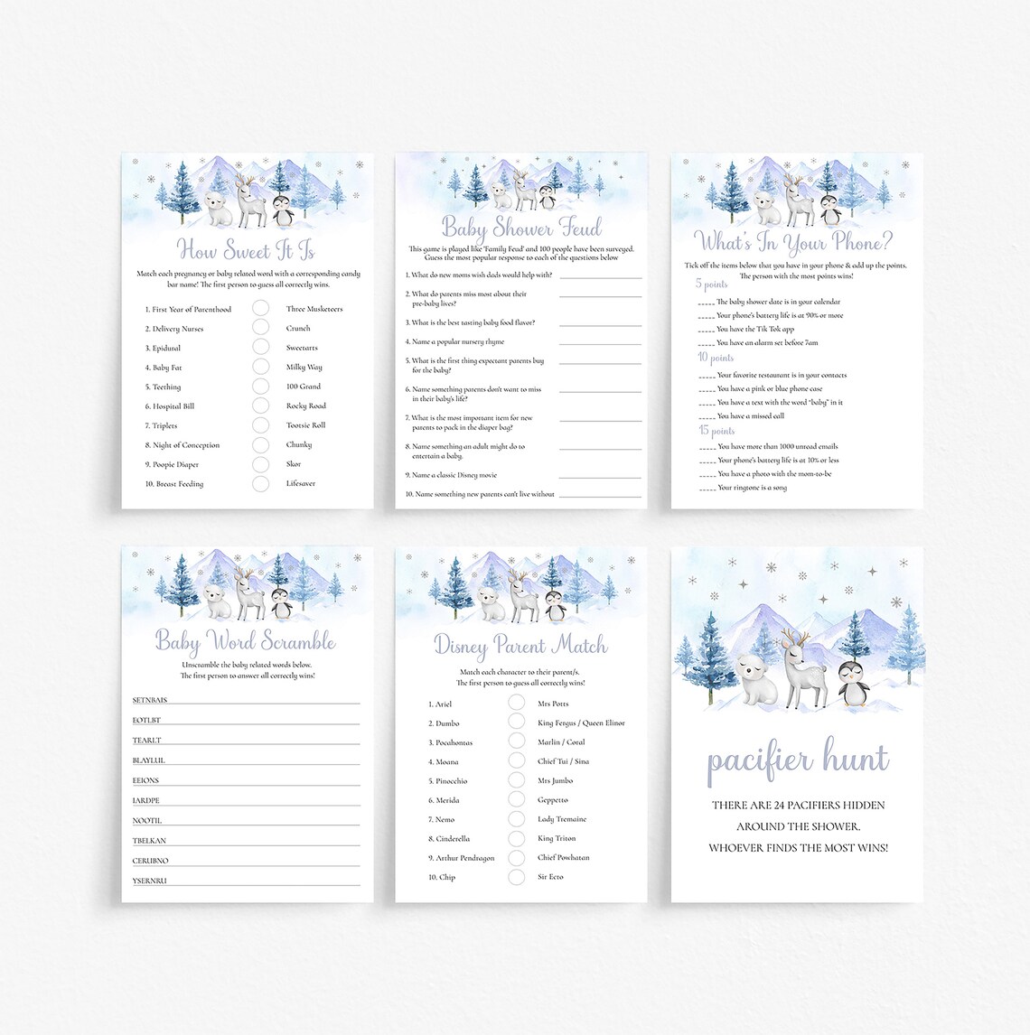 Editable Winter Wonderland Games Bundle Baby Shower Games | Etsy