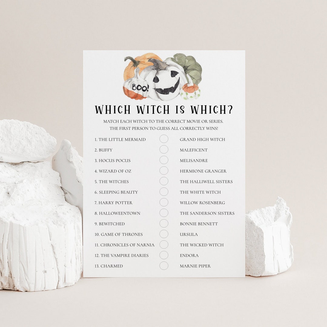 Which Witch Game Printable, Witch Matching Game, Halloween Trivia Game ...
