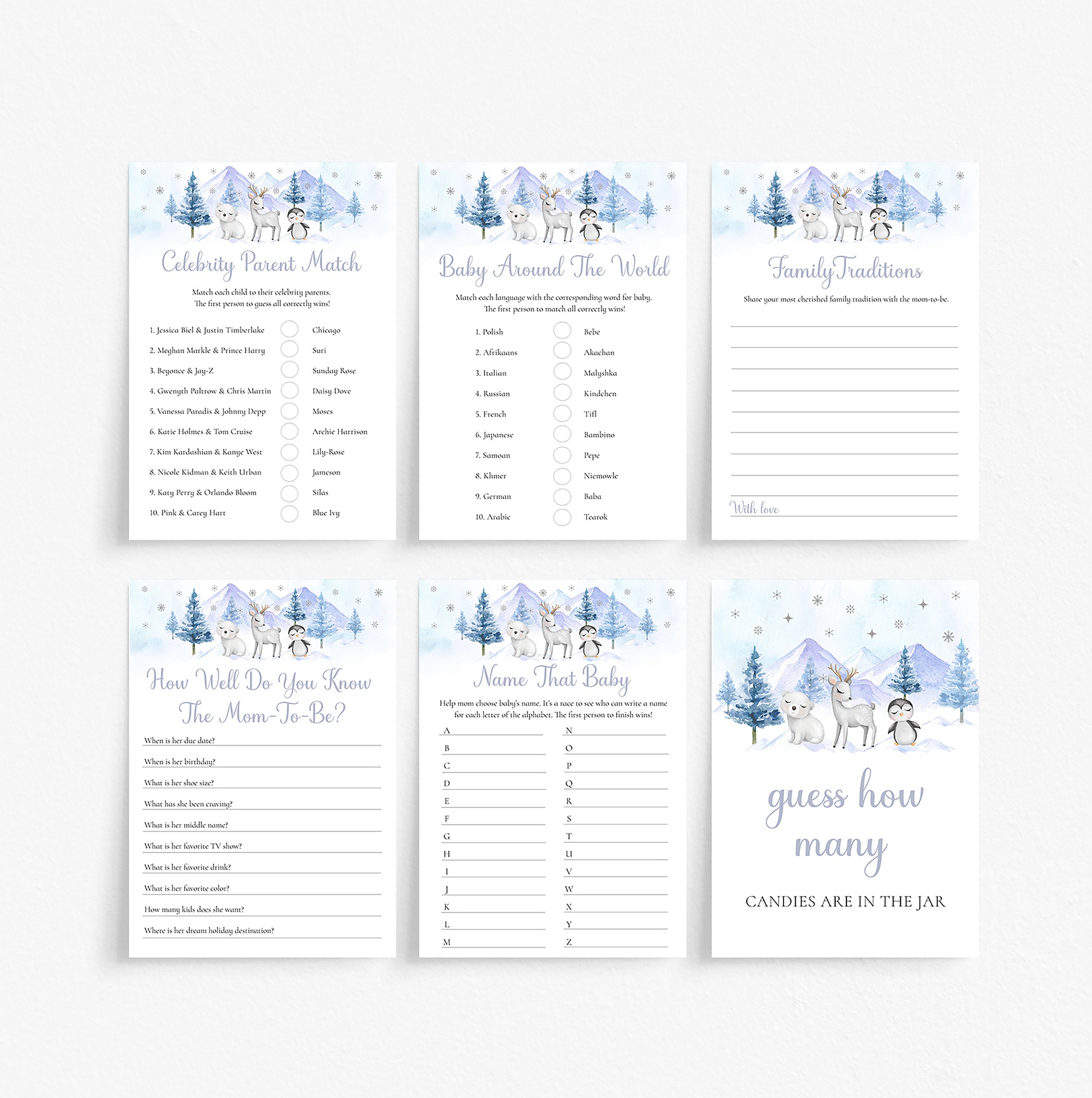 Editable Winter Wonderland Games Bundle Baby Shower Games | Etsy