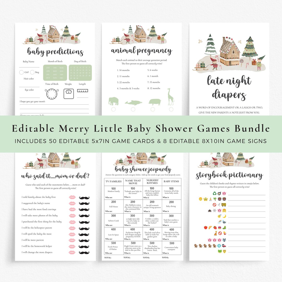 Editable Christmas Baby Shower Games Pack, Merry Little Baby Games ...