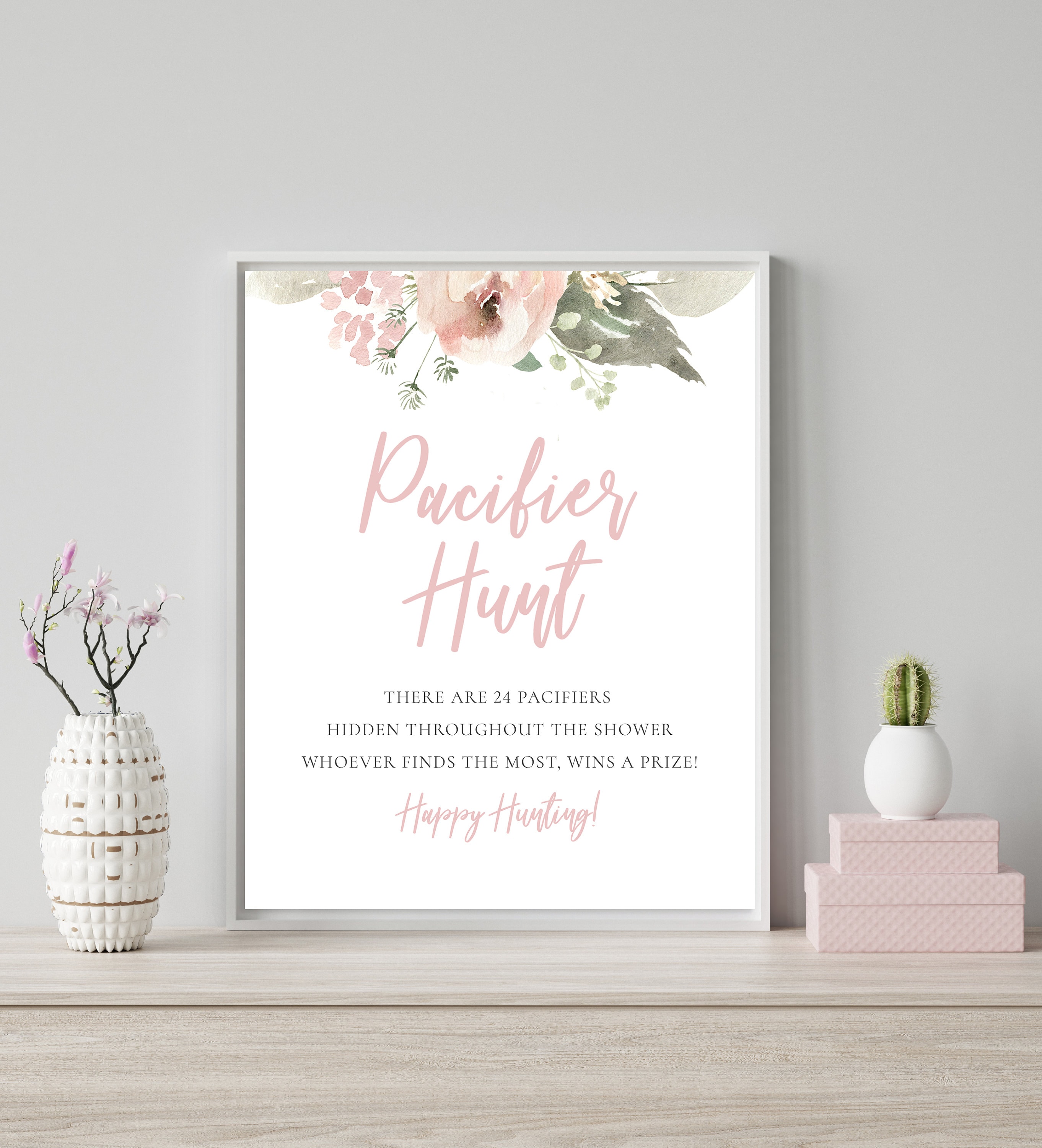 Dusty Pink Pacifier Hunt Baby Shower Sign Pacifier Game | Etsy