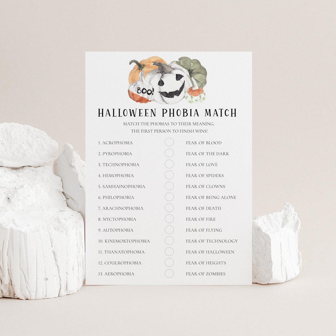 Halloween Phobia Match, Halloween Phobia Trivia Game, Halloween Party ...