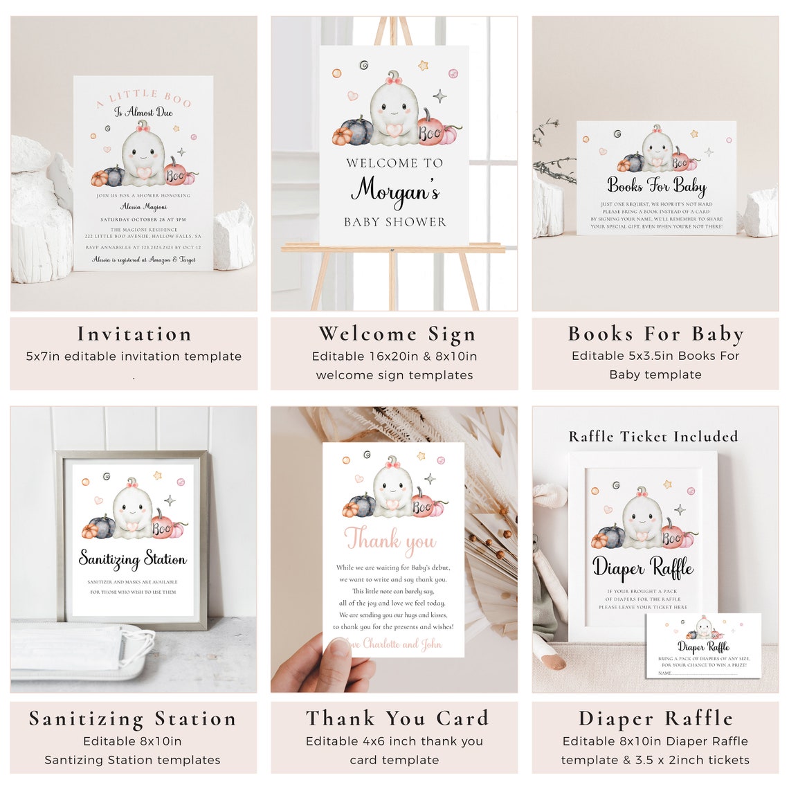 Editable Little Girl Boo Baby Shower Bundle Halloween Baby - Etsy