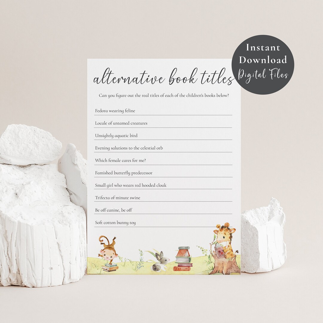 Alternative Book Title Game, Baby Shower Book Quiz, Children's Book ...