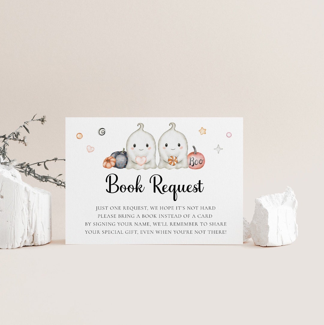 Editable Twins Halloween Books Request Card, Little Boo Bring A Book ...