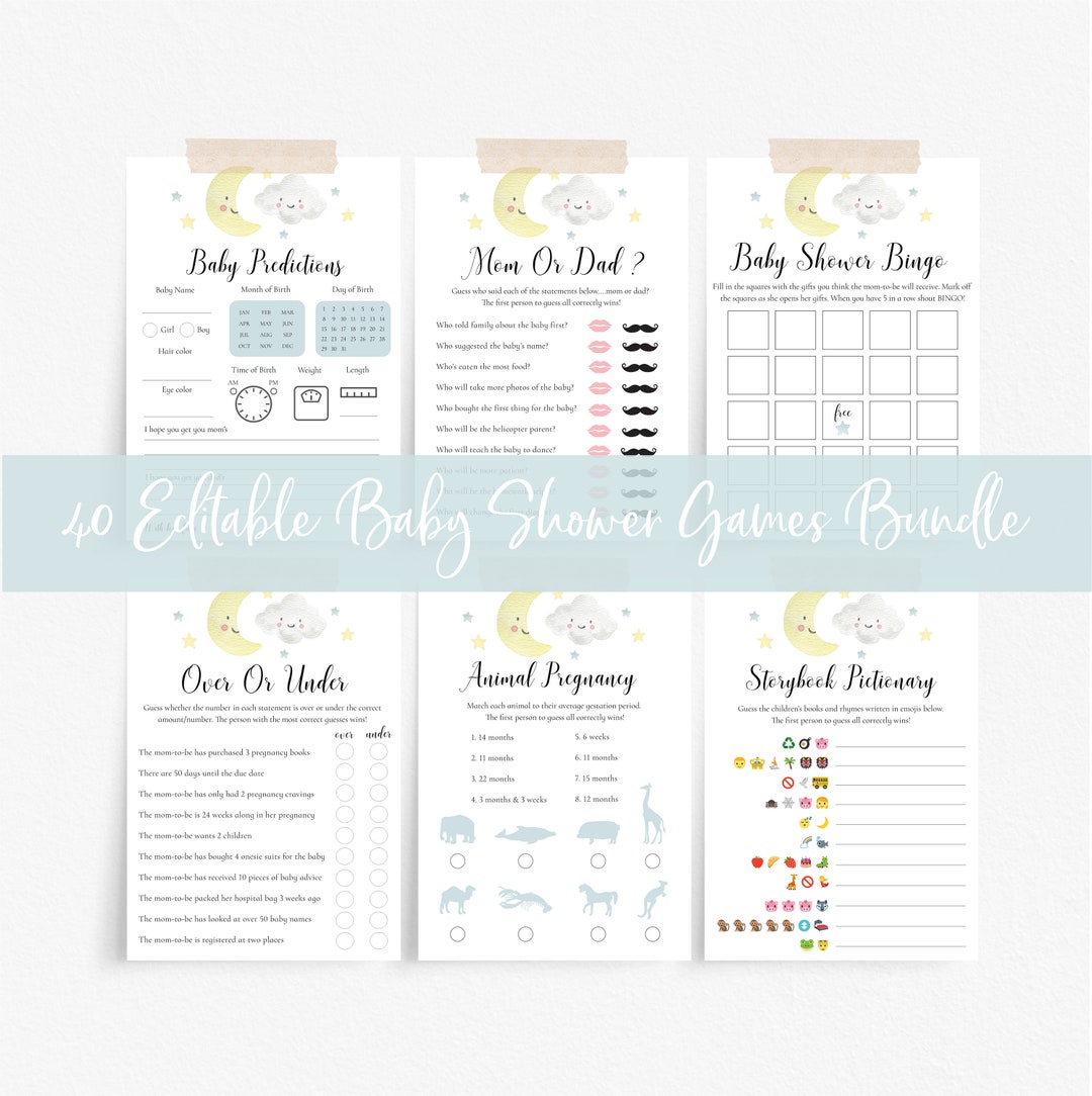Twinkle Twinkle Baby Shower Game Bundle, Moon and Star Game Pack ...