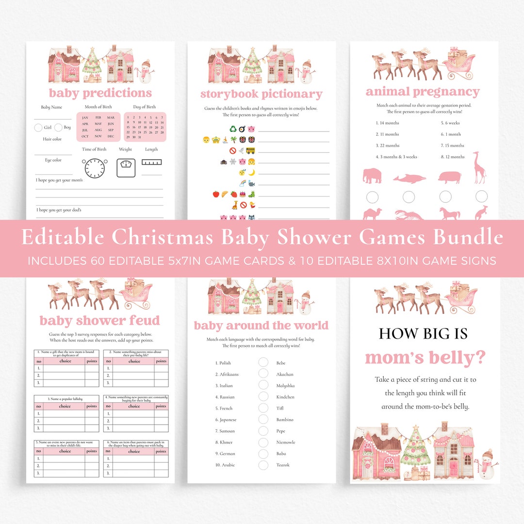 60 Editable Merry Little Baby Shower Games Bundle, Christmas Baby ...
