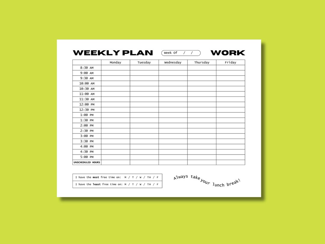 Time Based Weekly Planner Canva Template, Half Hour Intervals, 30 ...