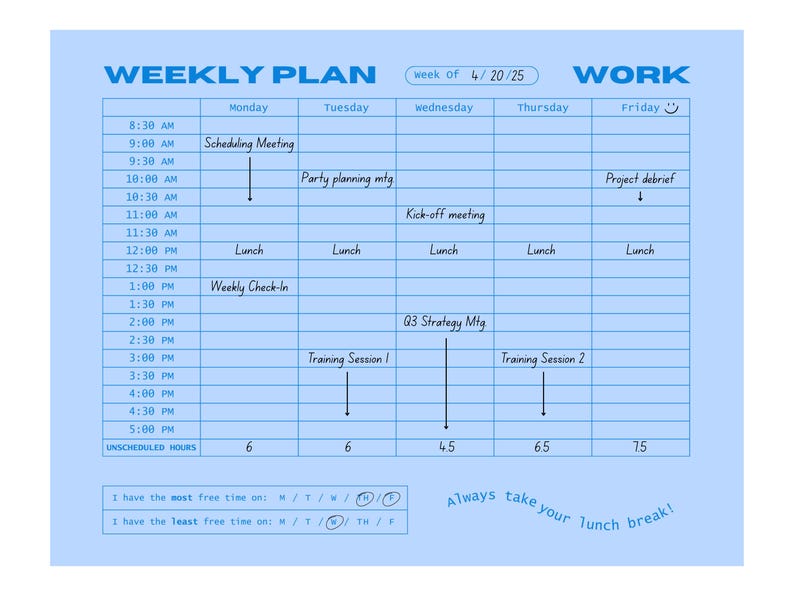 Time Based Weekly Planner Canva Template, Half Hour Intervals, 30 ...