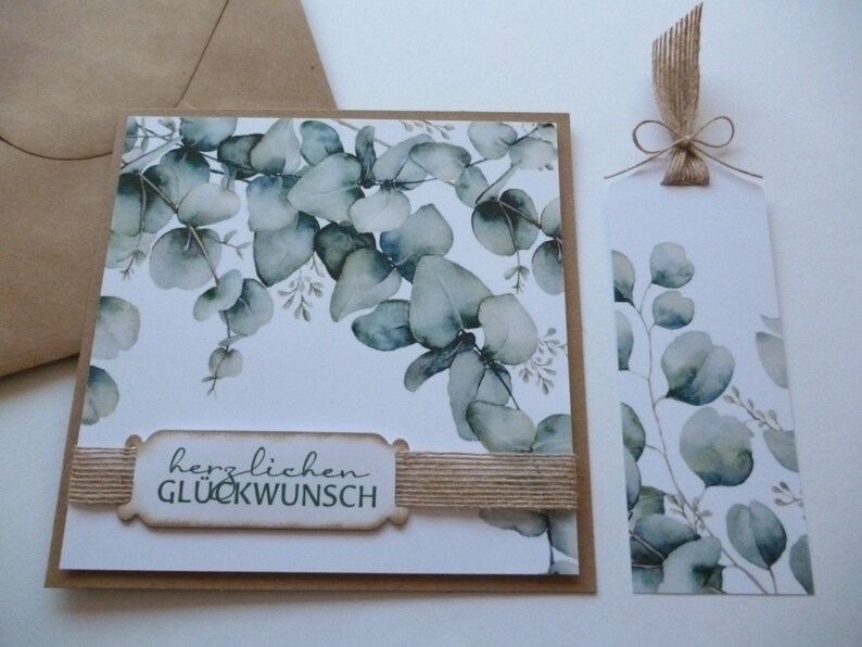 Neutral Congratulations Card With Matching Gift Tag Eucalyptus Birthday ...