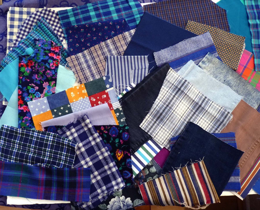 Mix With BLUE Fabric Scraps CRAFT SET Patchwork Scrapbook Journal ...