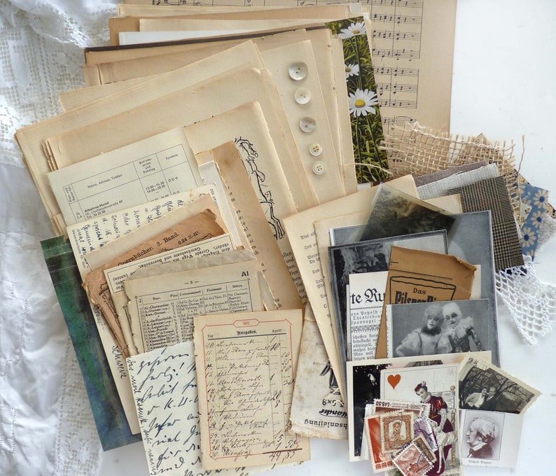 Vintage BROWN EPHEMERA SET Rarities Book Pages Sheet Music Photos Maps ...