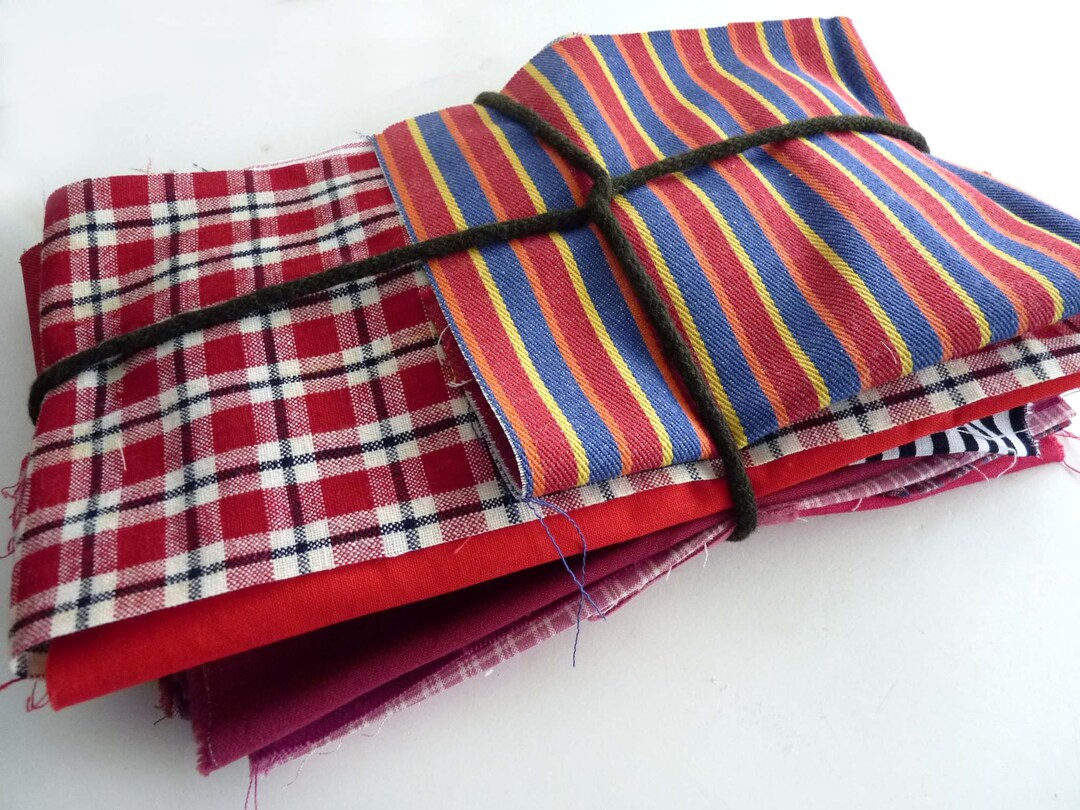 Mix RED Fabric Scraps CRAFT SET Patchwork Scarpbook Junkjournal Fabric ...